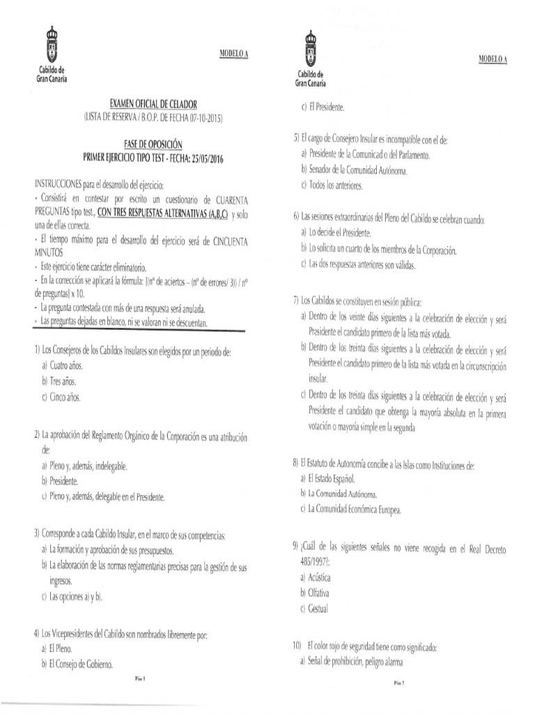 Examen y Plantilla Celador | PDF