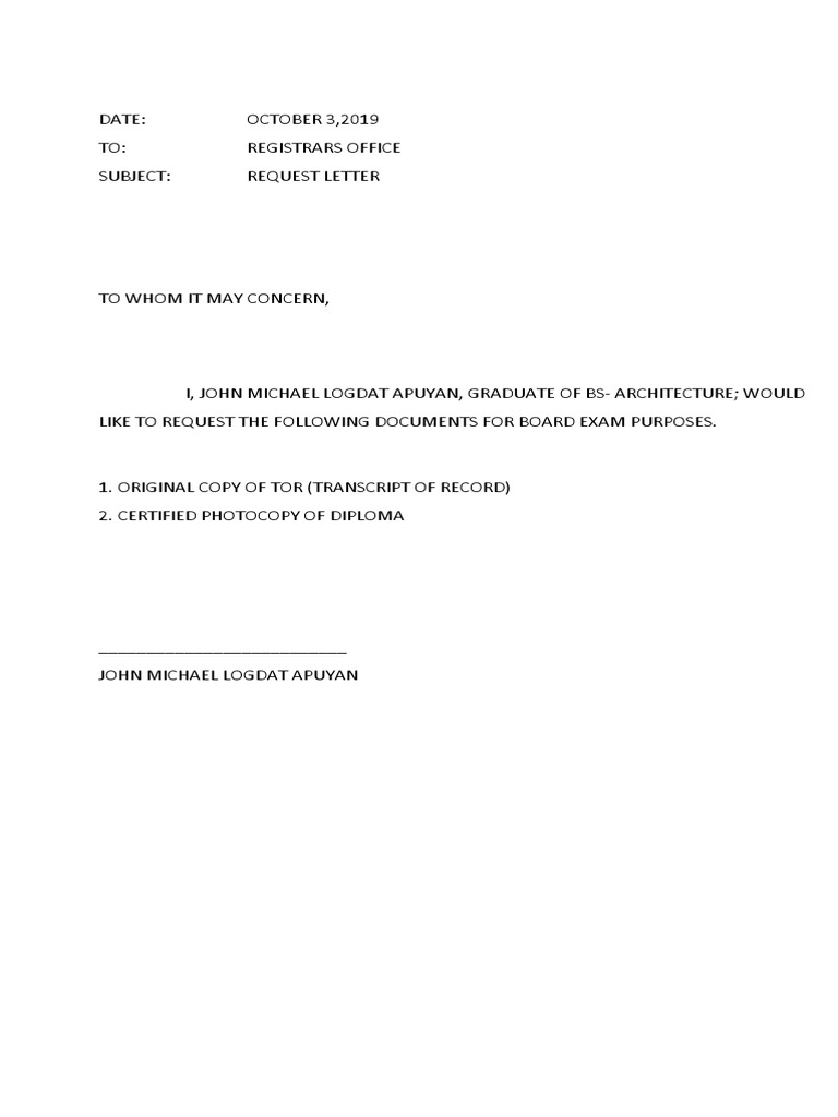 Request Letter Tor | PDF | Law | Science & Mathematics