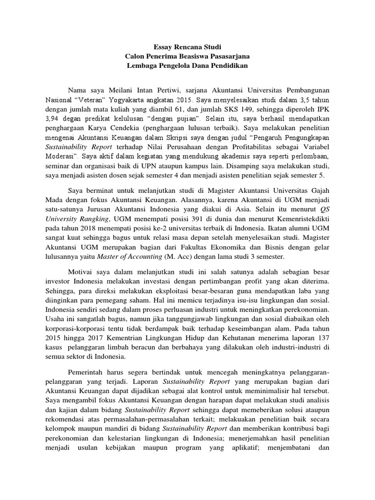 Essay Rencana Studi | PDF | Karier & Perkembangan | Bisnis