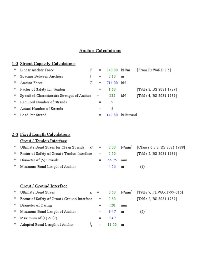 Ground Anchor Design Calculations | PDF | Beam (Structure) | Young's ...