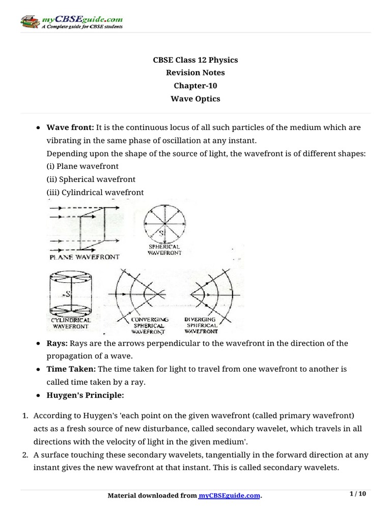 12 Physics Notes Ch10 Wave Optics | PDF | Polarization (Waves ...