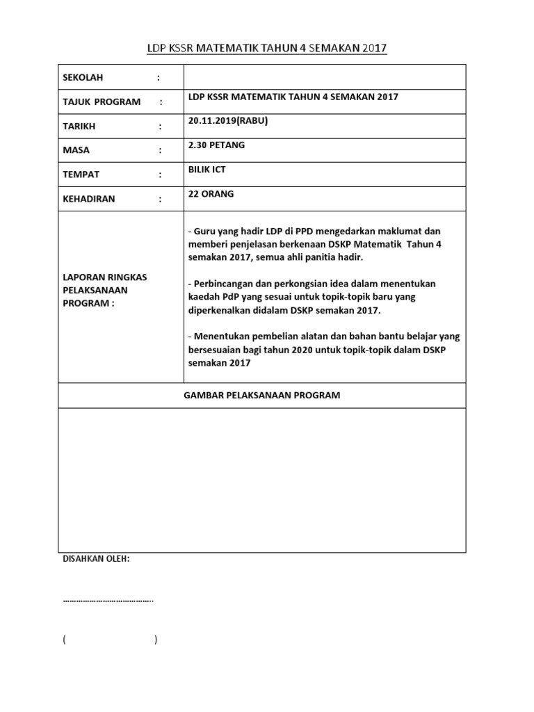 ONE PAGE REPORT KSSR SAINS TAHUN 4 SEMAKAN SKSP Send | PDF