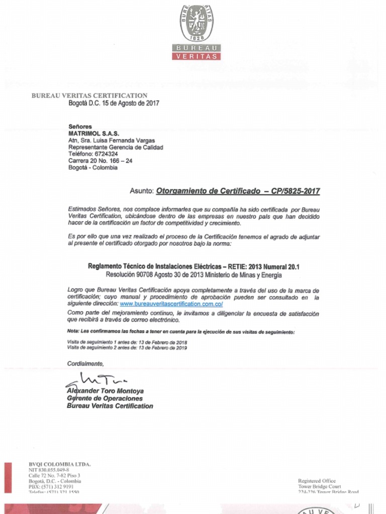 Certificado RETIE 2020 PDF | PDF