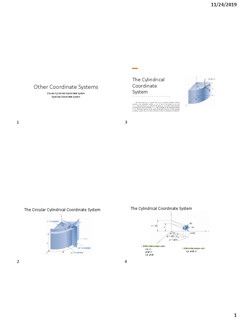 Cylindrical and Spherical Coordinate Systems PDF | Download Free PDF | Coordinate System ...