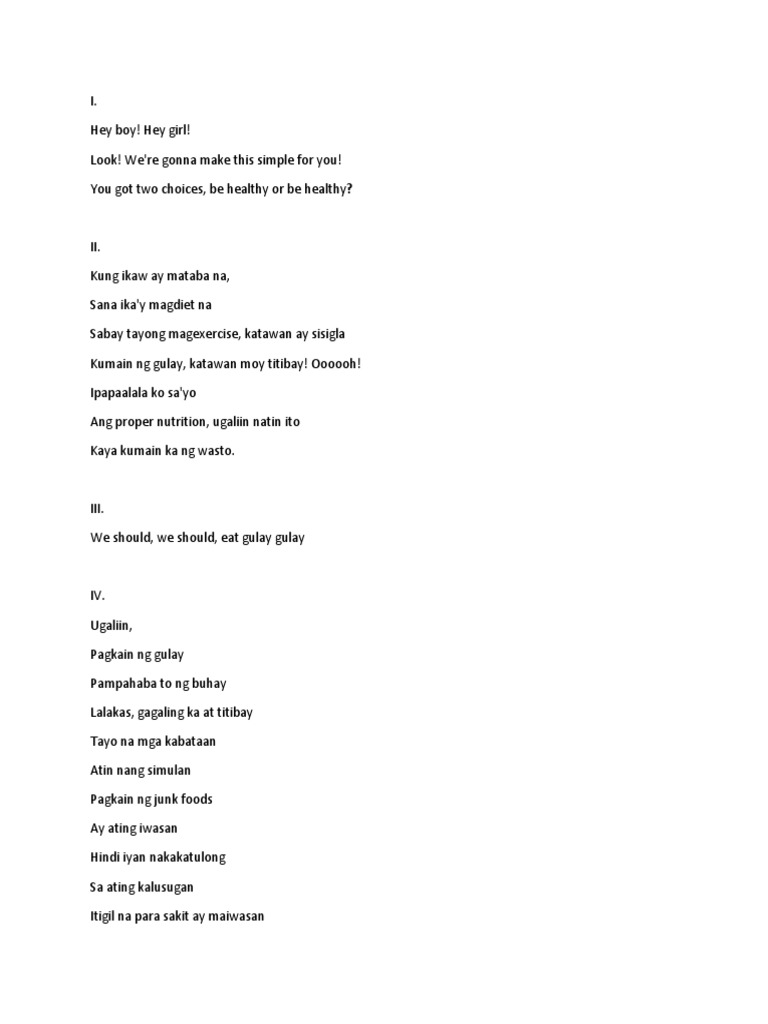 JINGLE (Nutrition Month) | PDF