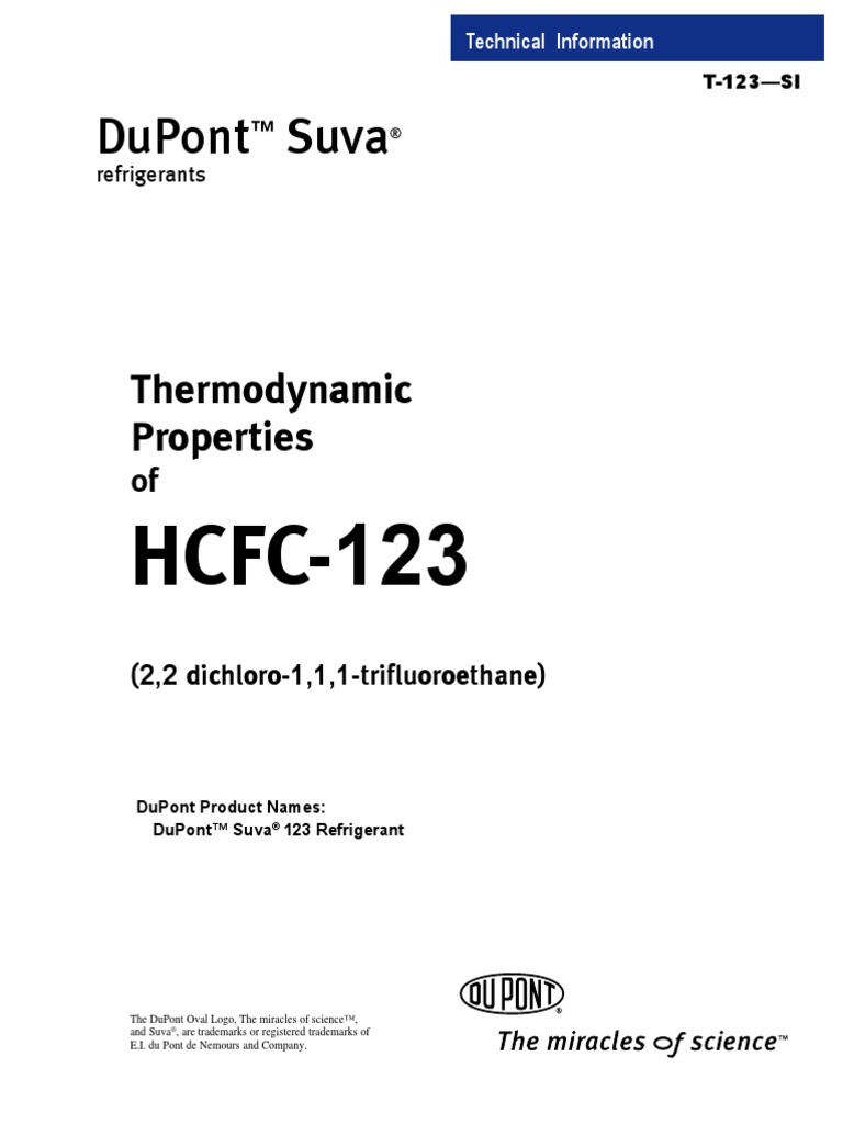 Thermodynamic Properties of HCFC-123 | PDF | Enthalpy | Pressure