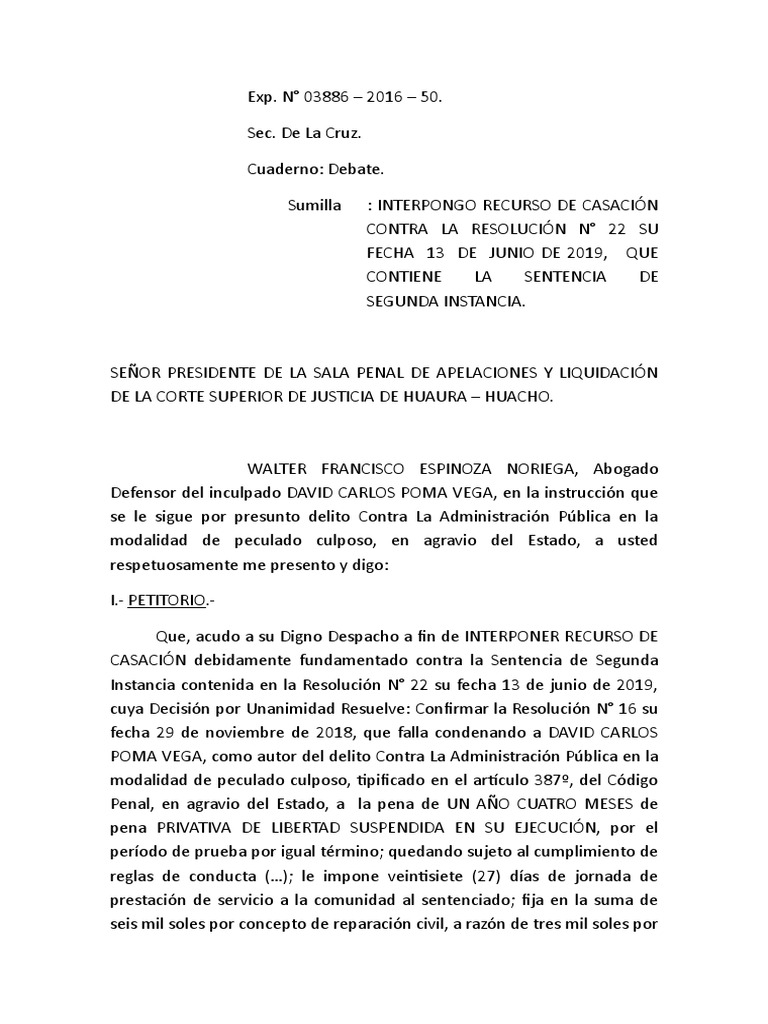 Casación David Poma | PDF | Sentencia (ley) | Ley procesal