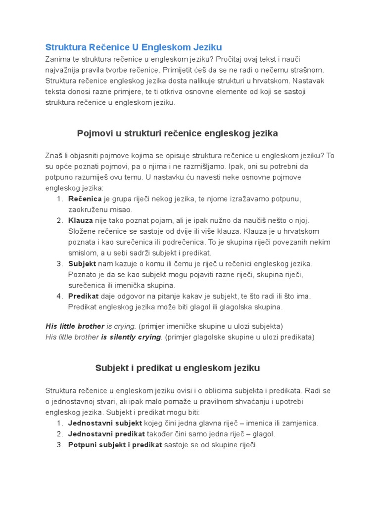 Struktura Recenice U Engleskom Jeziku | PDF