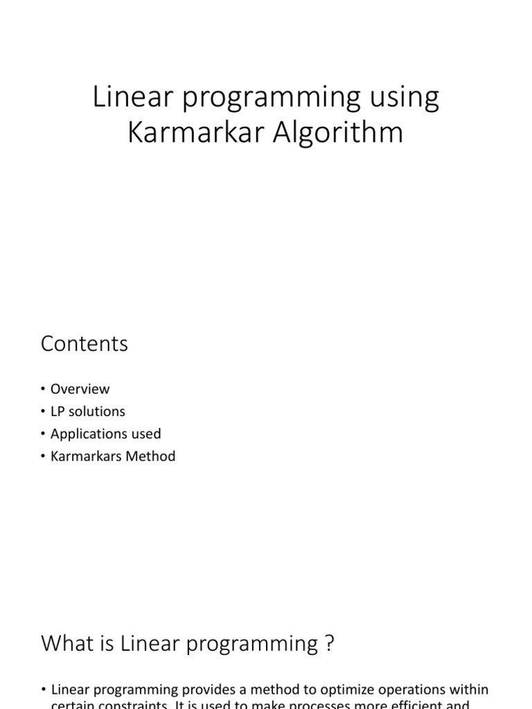 Linear Programming Using Karmarkar Algorithm Pdf