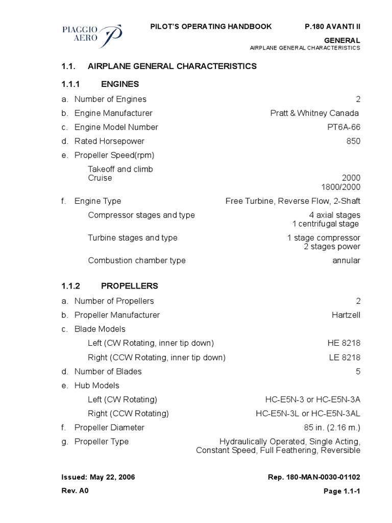 Piaggio P180 Avanti II POH | PDF | Fuselage | Airspeed