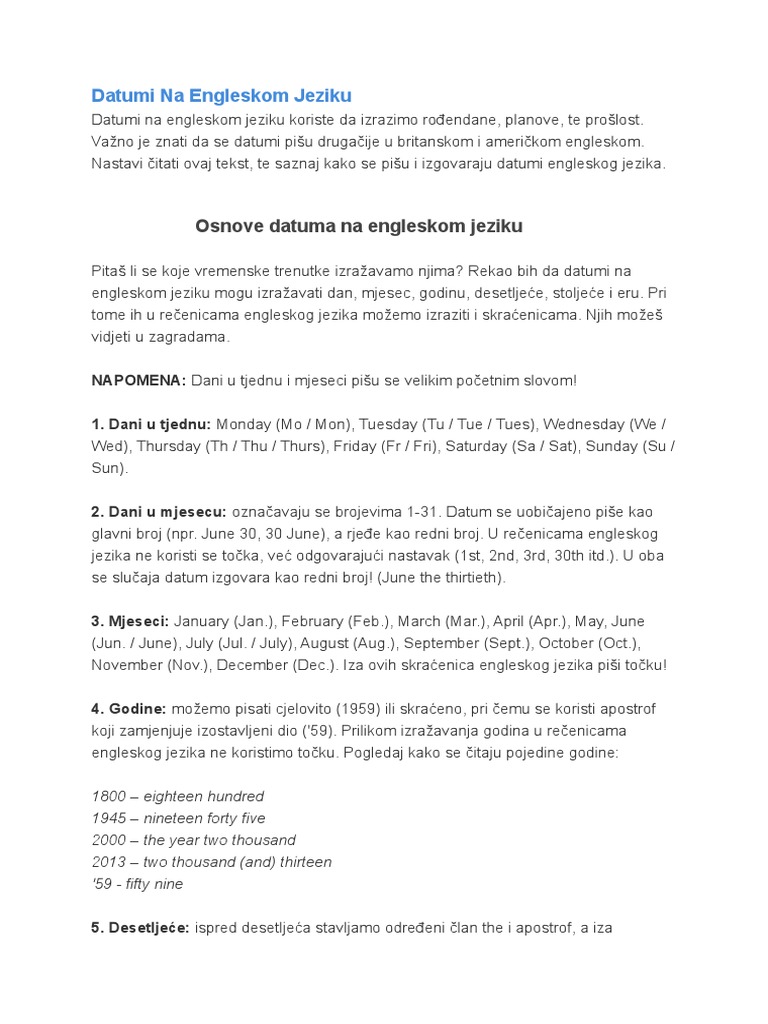 Datumi Na Engleskom | PDF
