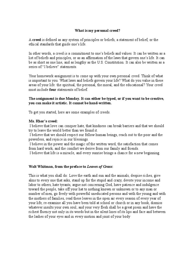 What Is My Personal Creed | Download Free PDF | Leaves Of Grass ...