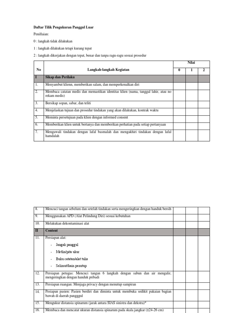 Daftar Tilik Pengukuran Panggul Luar | PDF | Sains & Matematika | Kesehatan Holistik