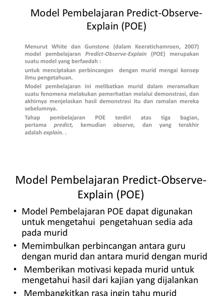 Model Pembelajaran Predict Observe Explain POE | PDF