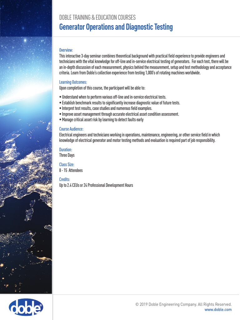 Generator Operations and Diagnostic Testing Training | PDF | Electrical ...