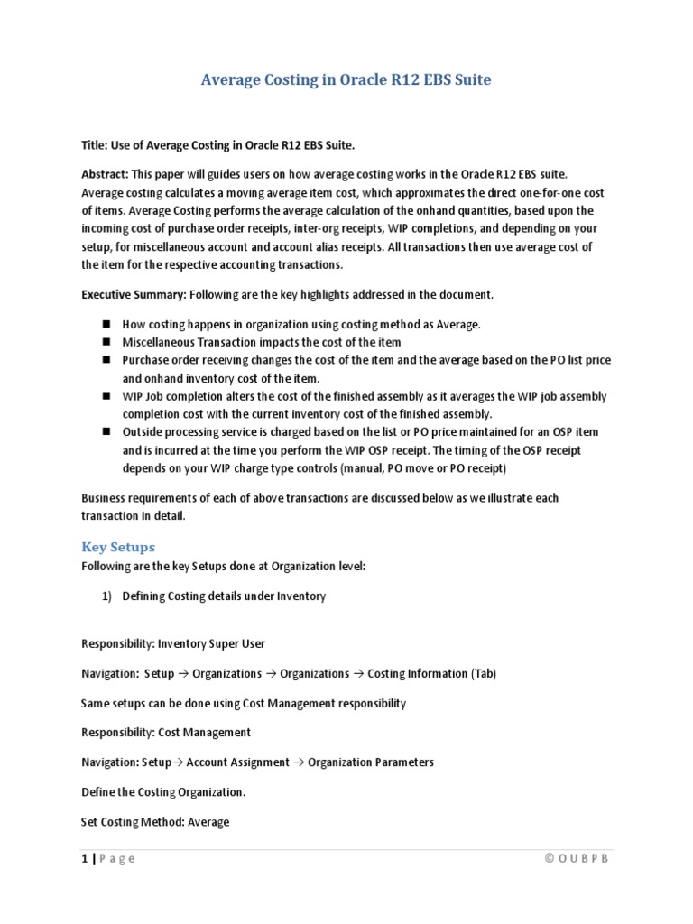 Average Costing in Oracle R12 EBS Suite | PDF | Cost | Receipt