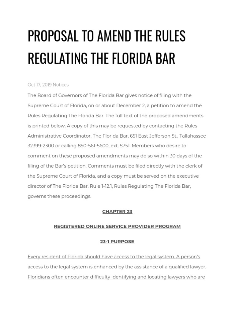 Proposal To Amend The Rules Regulating The Florida Bar | PDF | Practice ...