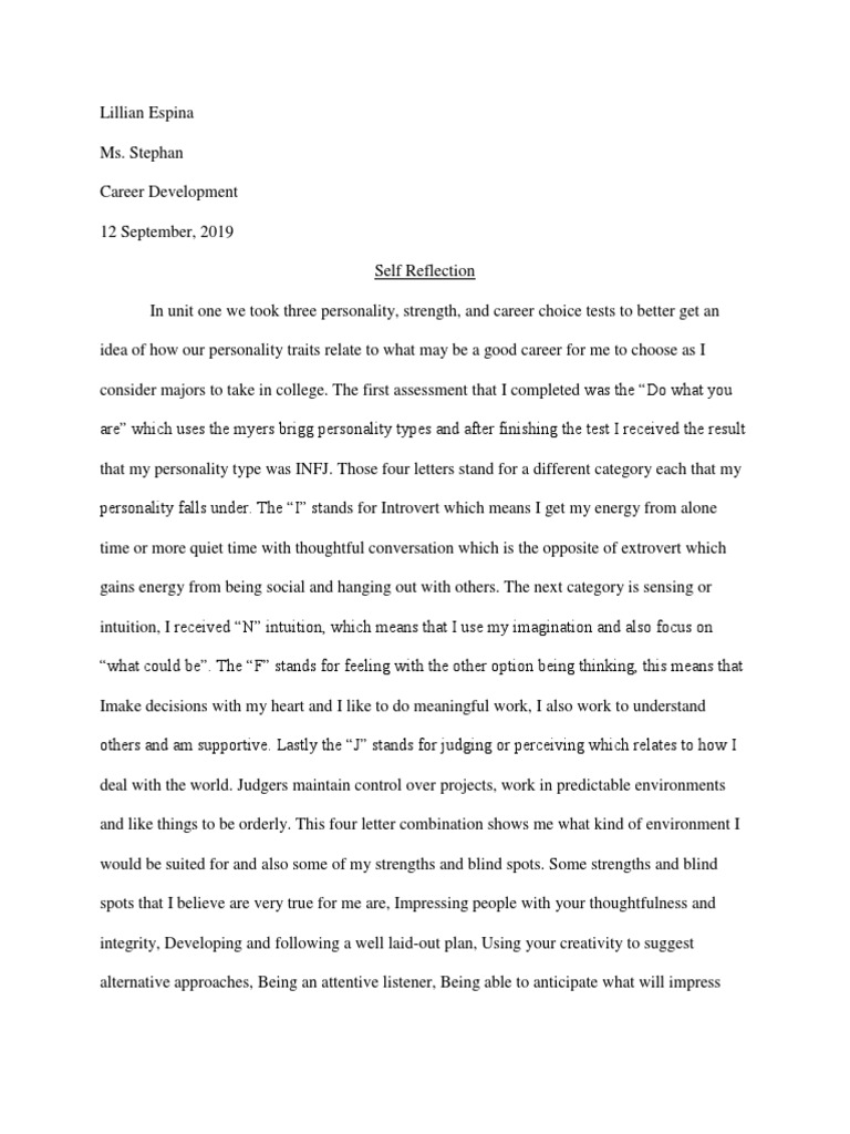 Career Insights Through Self Reflection | PDF | Personality Type ...