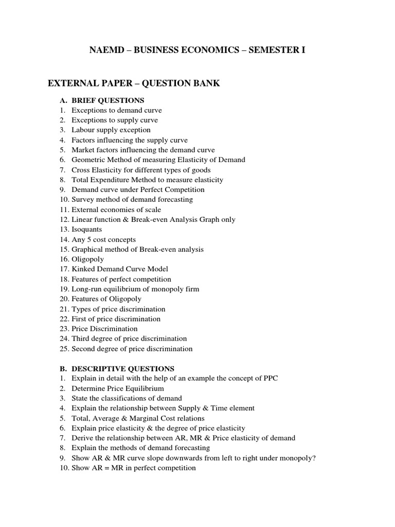 Business Economics Question Bank | PDF | Demand | Supply (Economics)