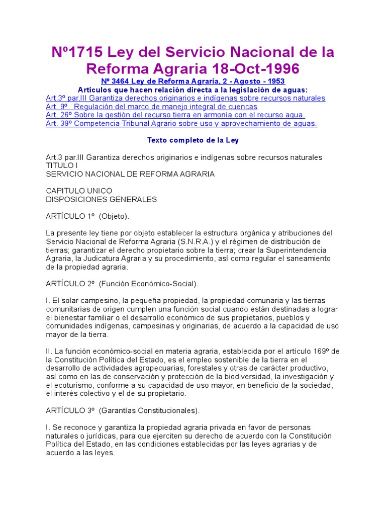 Ley Inra | PDF | Propiedad | Reforma agraria