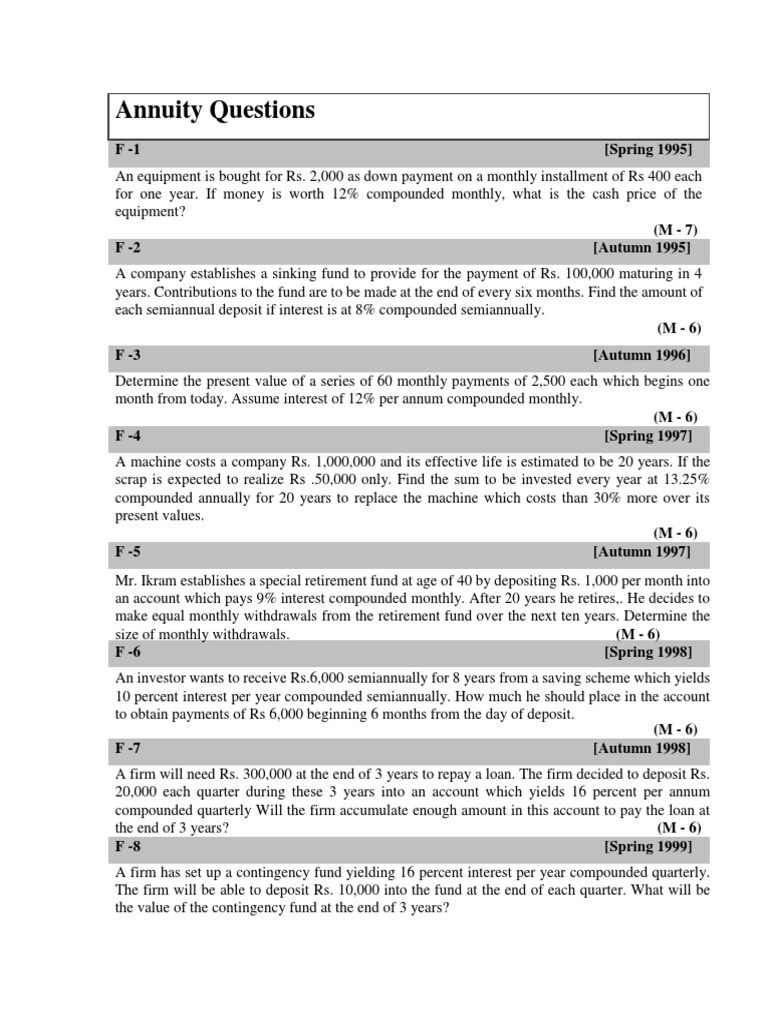 Annuity Questions | PDF | Present Value | Interest