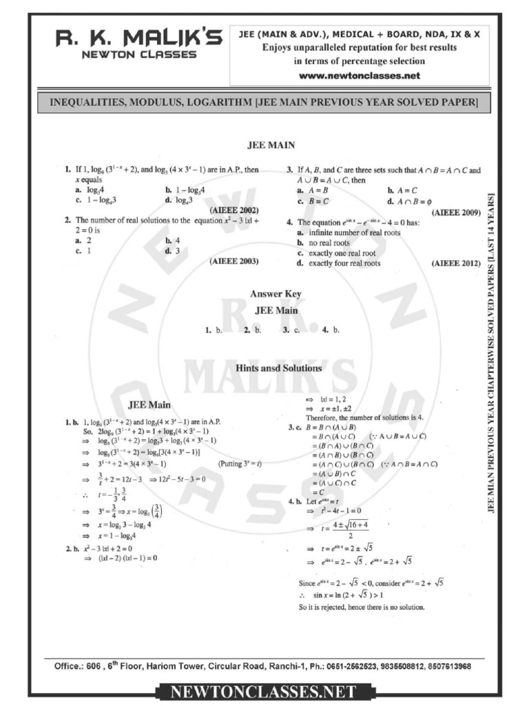 Inequalities, Modulus, Logarithm PDF | PDF