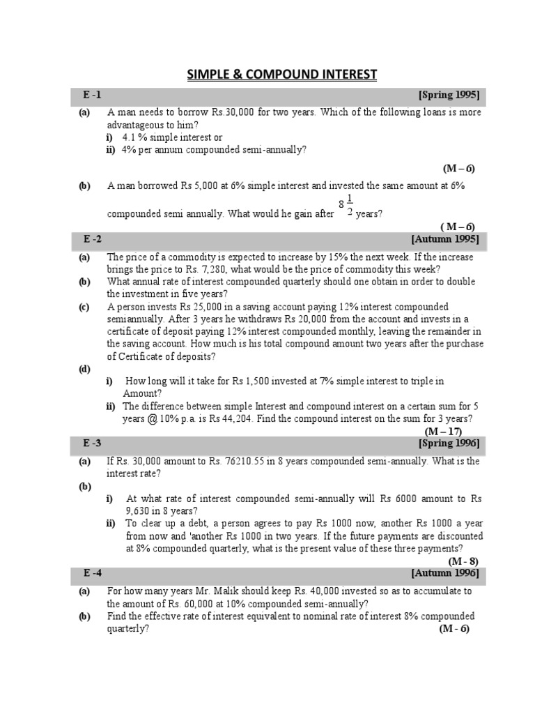 Simple Compound Interest With Solutions PDF Interest Net