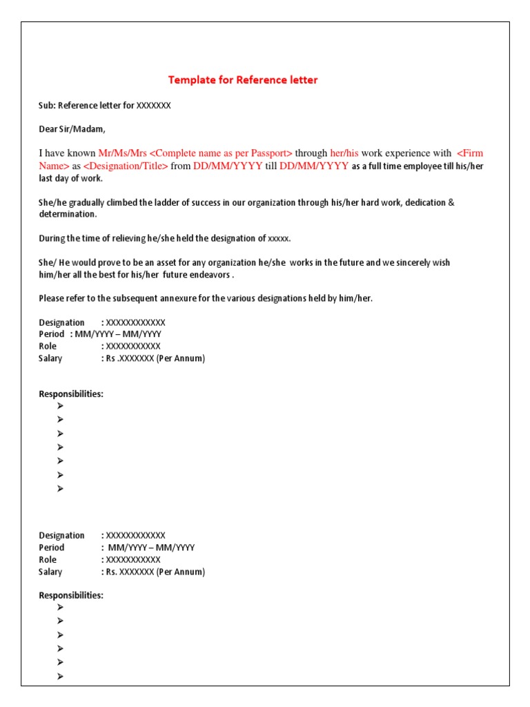 Template-Reference Letter - Ex Employee (Supervisor) | PDF