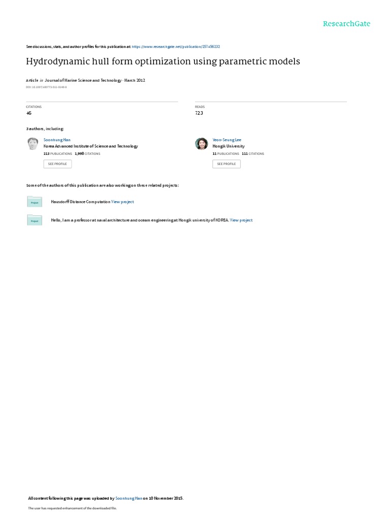 Hydrodynamic Hull Form Optimization Using Parametr | PDF | Shape | Mathematical Optimization