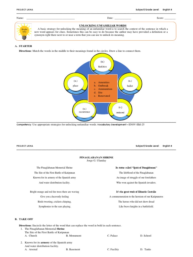 Unlocking of Difficulties (Revised) - English 8 | PDF | Food And Drink ...
