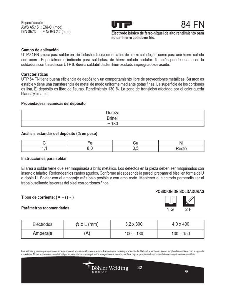 Soldadura UTP 84 FN: Guía Técnica | PDF | Soldadura | Construcción