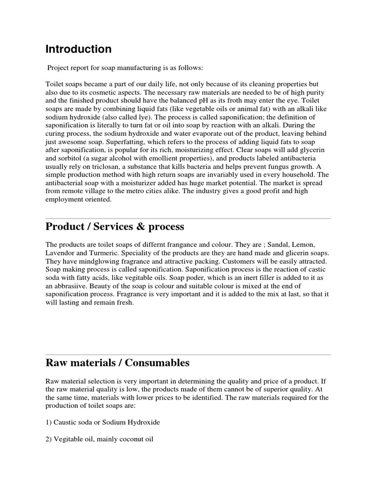 Project Report For Soap Manufacturing | PDF | Soap | Sodium Hydroxide