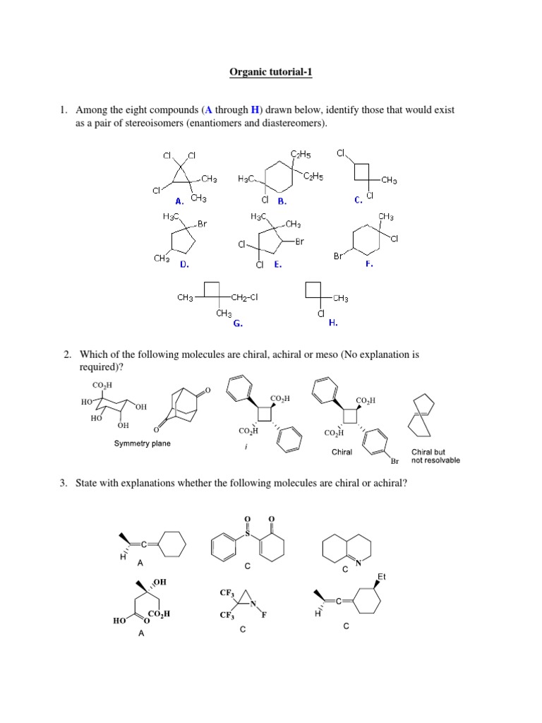 Tutorial 1 @stereochemistry PDF | PDF | Chirality (Chemistry ...