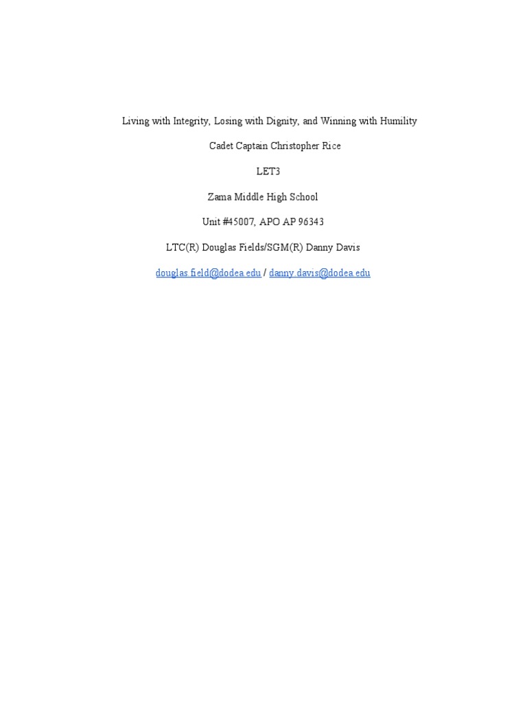 Living With Integrity, Losing With Dignity, and Winning With Humility ...