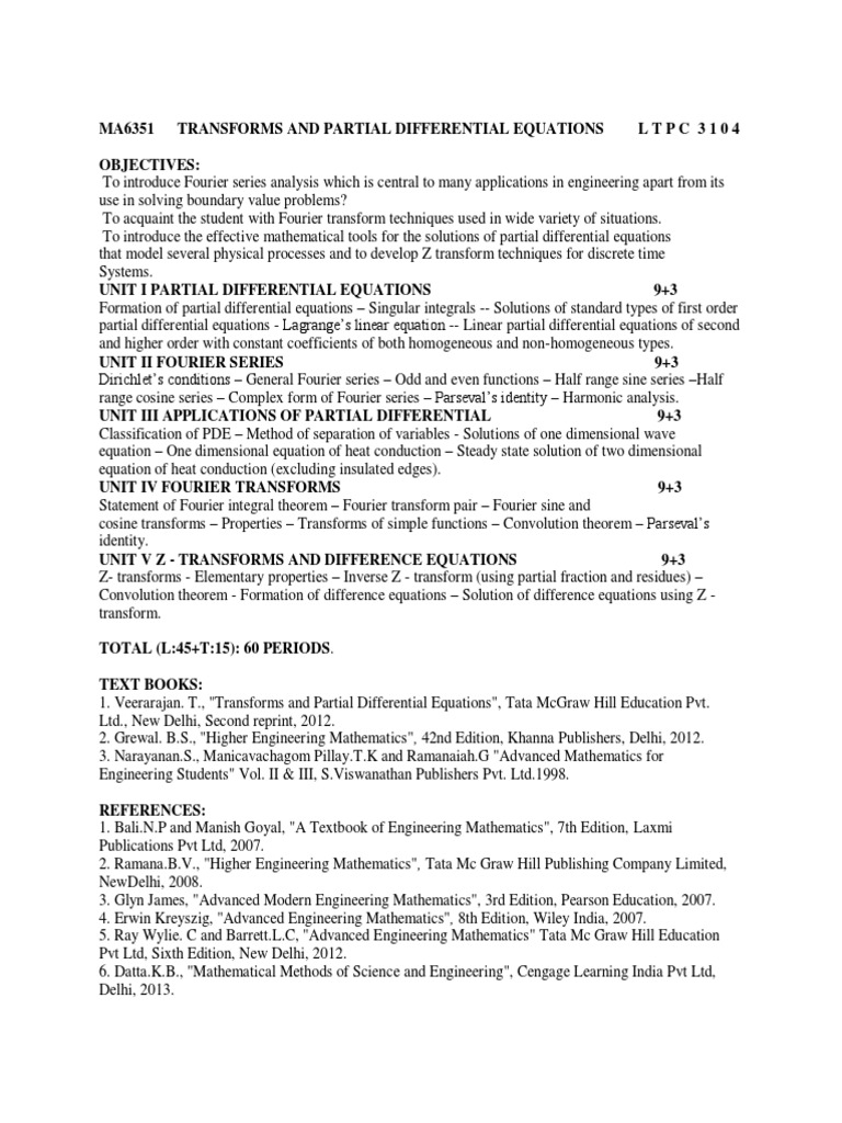 Ma6351 Tpde PDF | PDF | Fourier Transform | Fourier Series