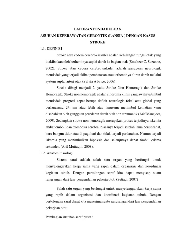 Laporan Pendahuluan Stroke Gerontik | PDF
