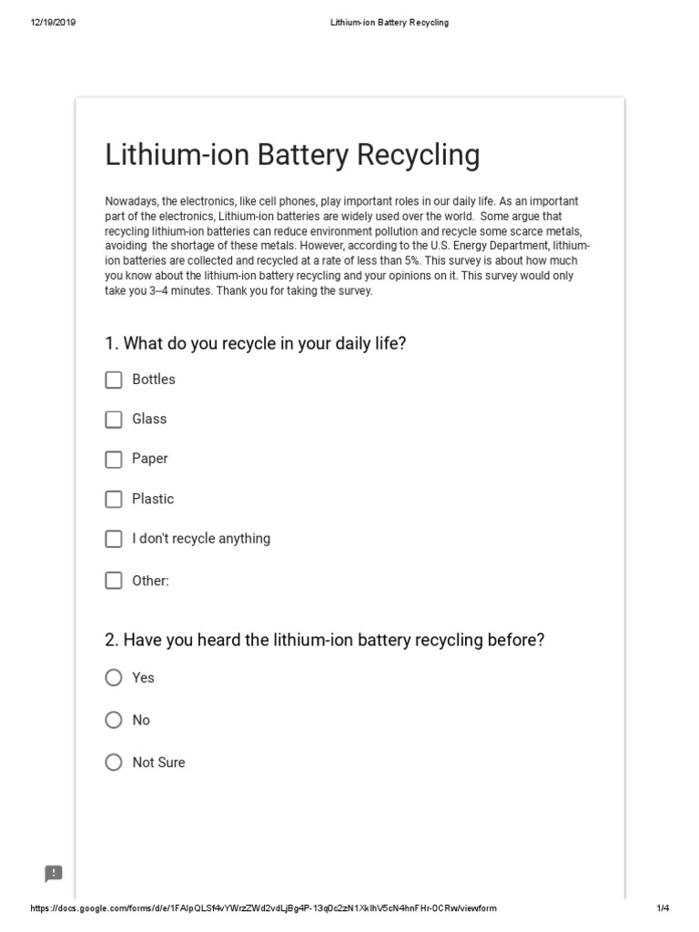 Lithium-Ion Battery Recycling Survey | PDF | Recycling | Lithium Ion ...