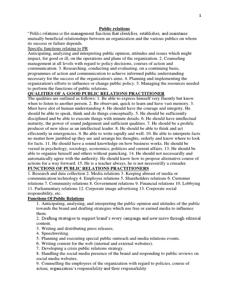 PR Unit - 1 Notes | PDF | Public Relations | Advertising