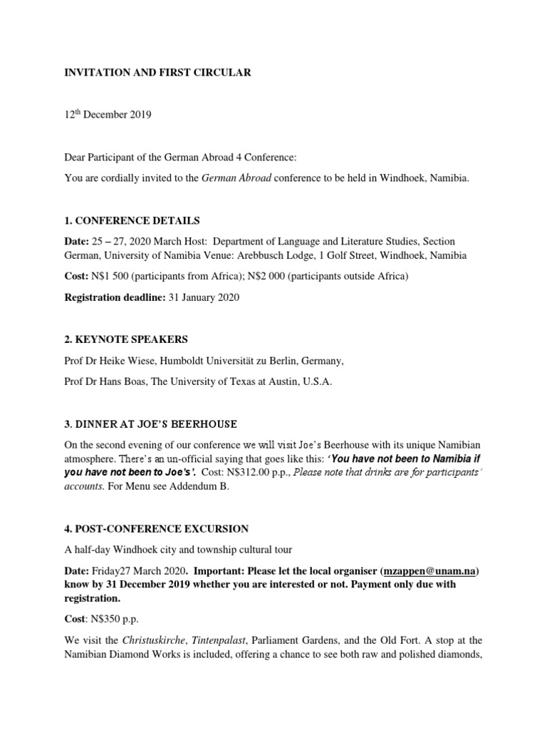 First Circular 1 | PDF | Namibia | Salad