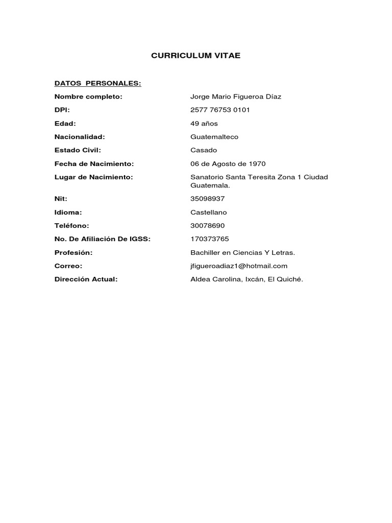 CURRICULUM VITAE Jorge Mario Figueroa Díaz | PDF