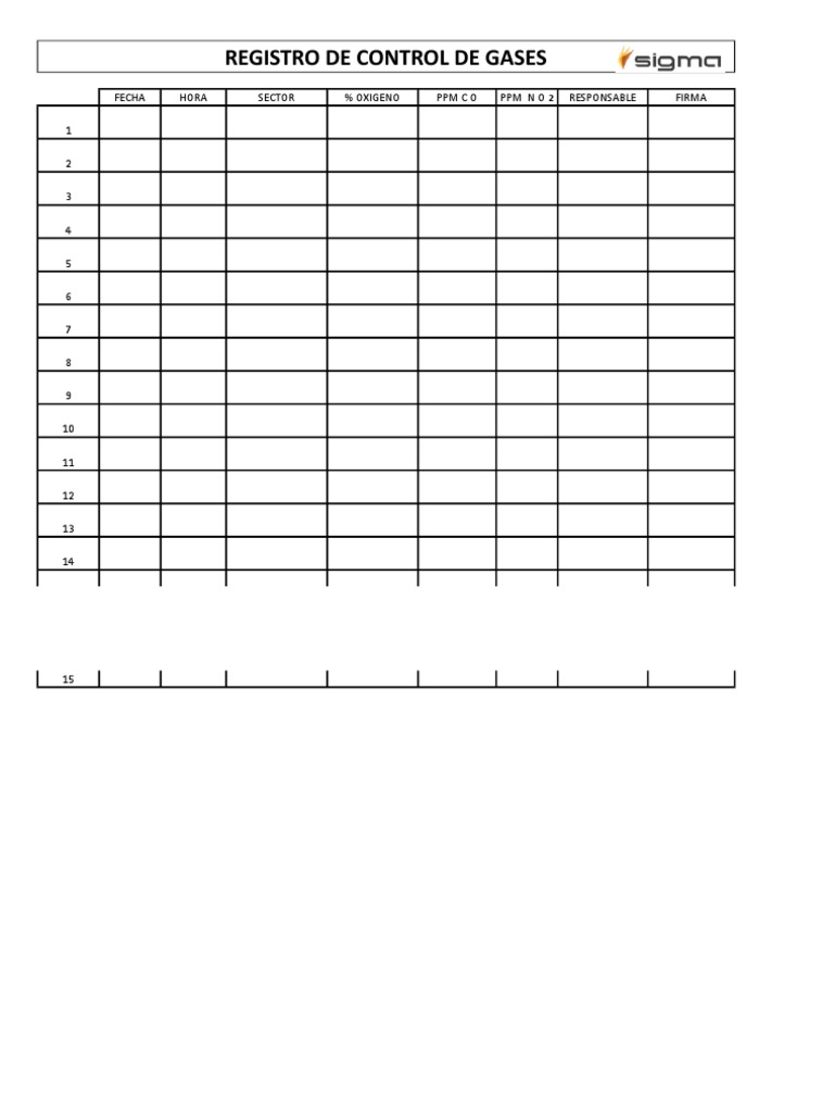 Formato de Registro Control de Gases | PDF