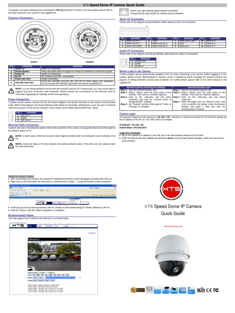 XTS - Speed Dome IP Camera Quick Guide | PDF | Software ...