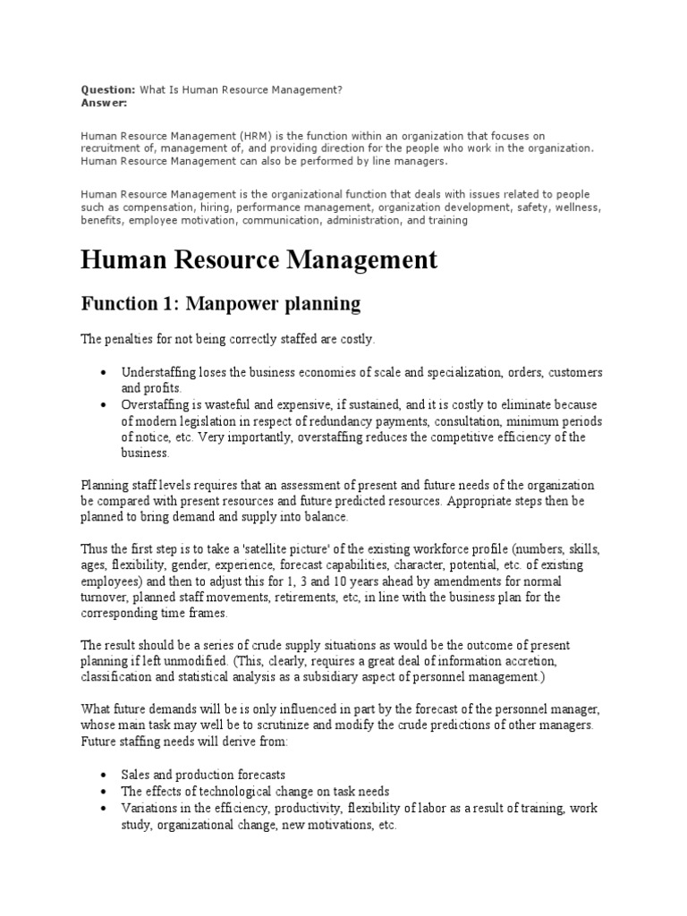 Human Resource Management: Function 1: Manpower Planning | PDF