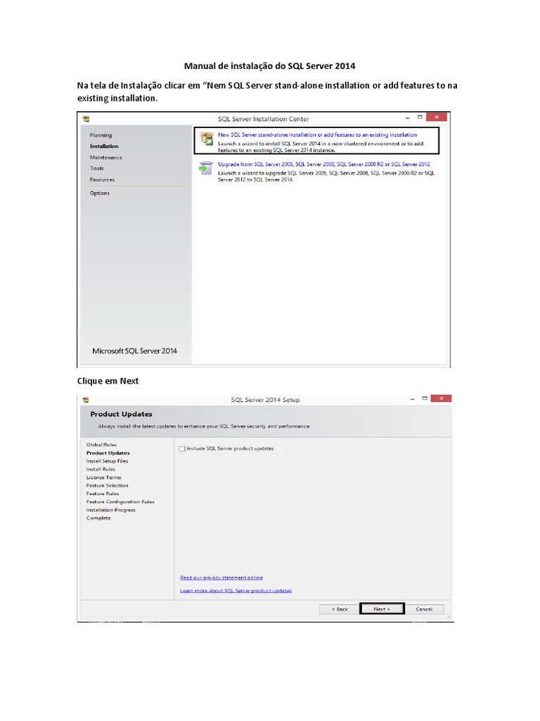 Manual de Instalação Do SQL Server 2014 | PDF
