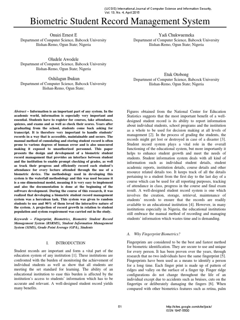 Biometric Student Record Management Syst | PDF | Html | World Wide Web