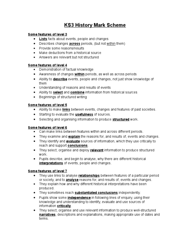 KS3 History Mark Scheme | PDF