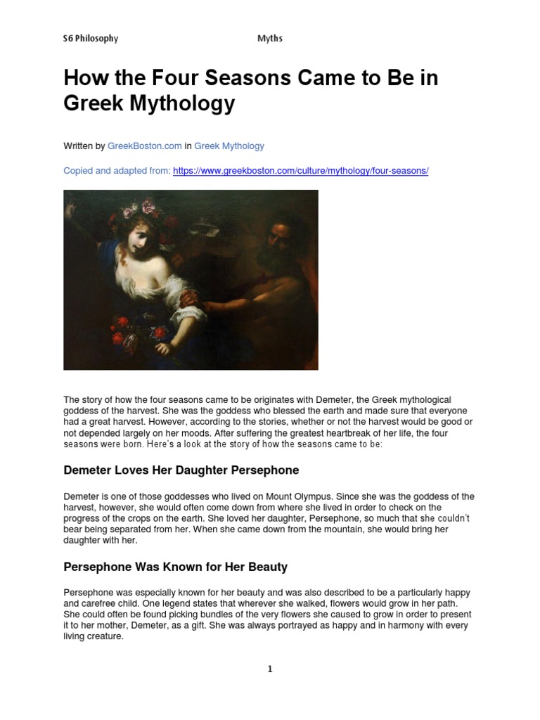 S6 Philo A - Seasons in Greek Mythology | PDF | Hades | Persephone