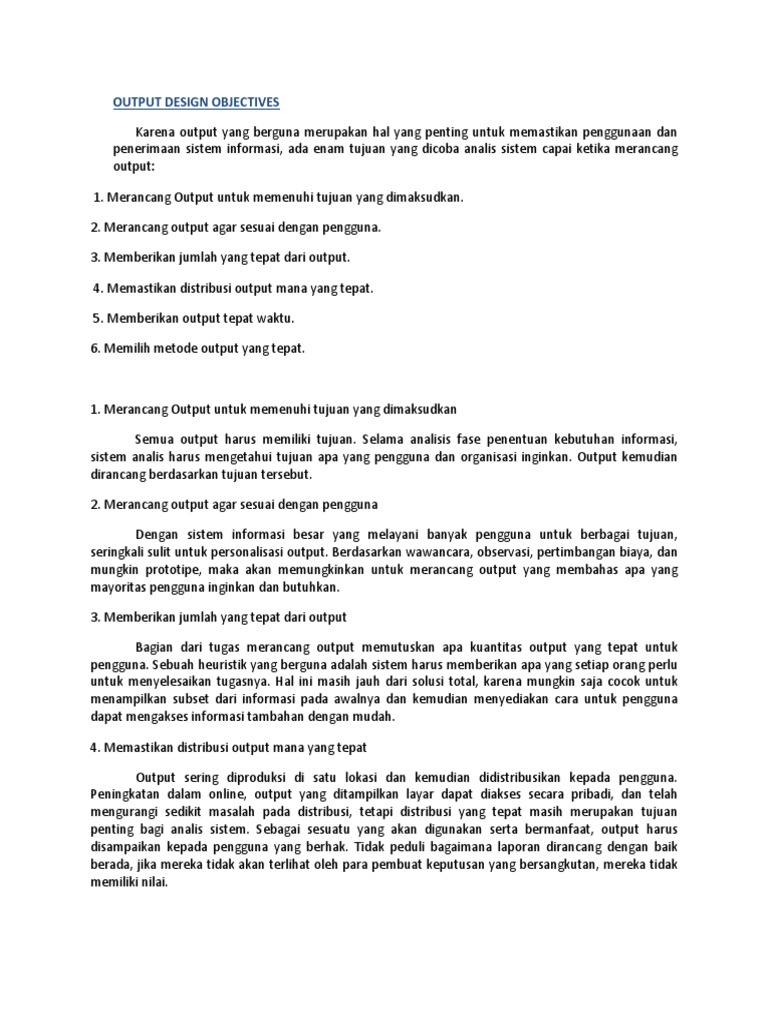 Output Design Objectives | PDF