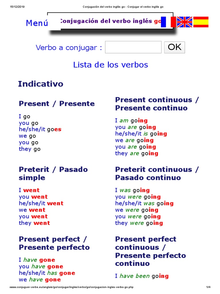 Conjugación del verbo inglés "go" | PDF | Grammar | Language Mechanics