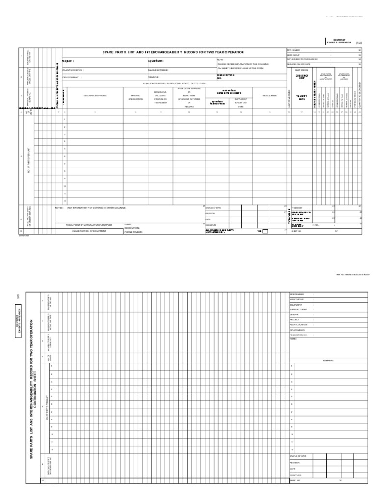 Spare Parts Interchangeable Records SPIR | PDF | Specification ...